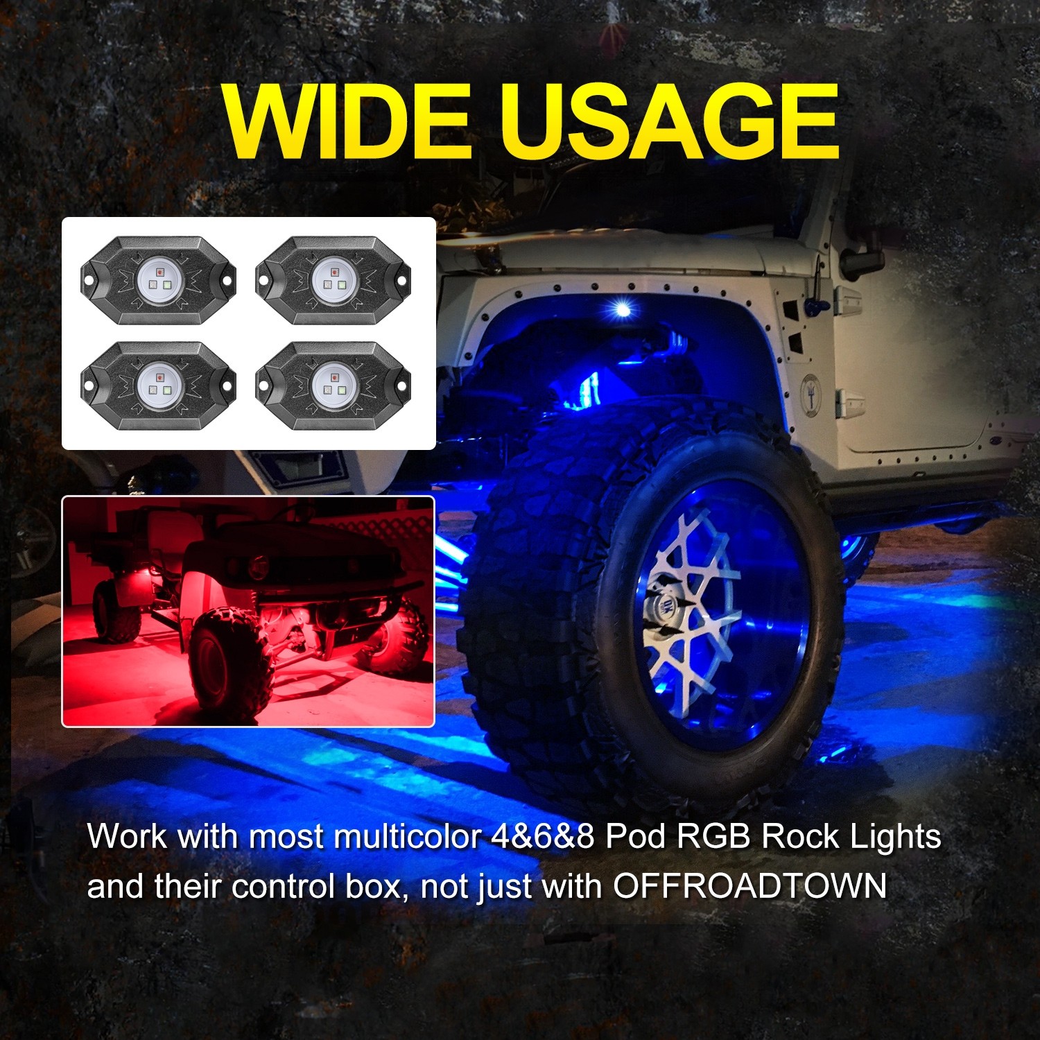 RGB Rock Lights Extension Wire, OFFROADTOWN Cord 8.2 FT Extension Wire ...