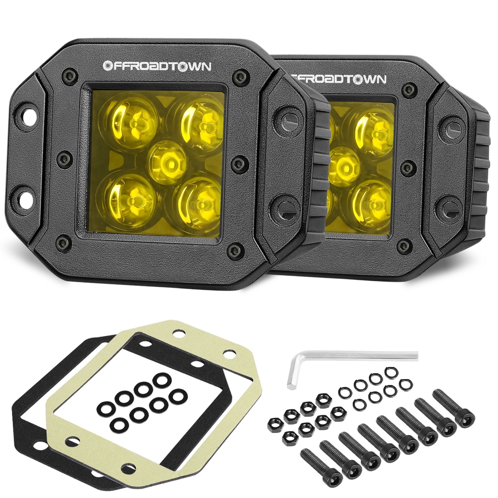 OFFROADTOWN Yellow Flush Mount LED Pods, 2PCS 100W 5 Inch CREE LED ...