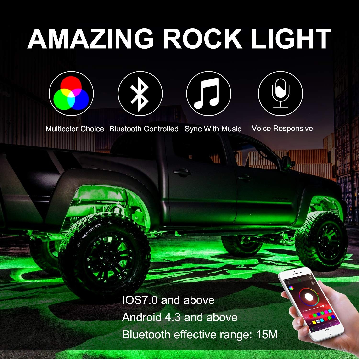 RGB Rock Light Kits OFFROADTOWN RGB LED Rock Lights With 4 Pods Lights RGB Rock Light Kits OFFROADTOWN RGB LED Rock Lights With 4 Pods Lights